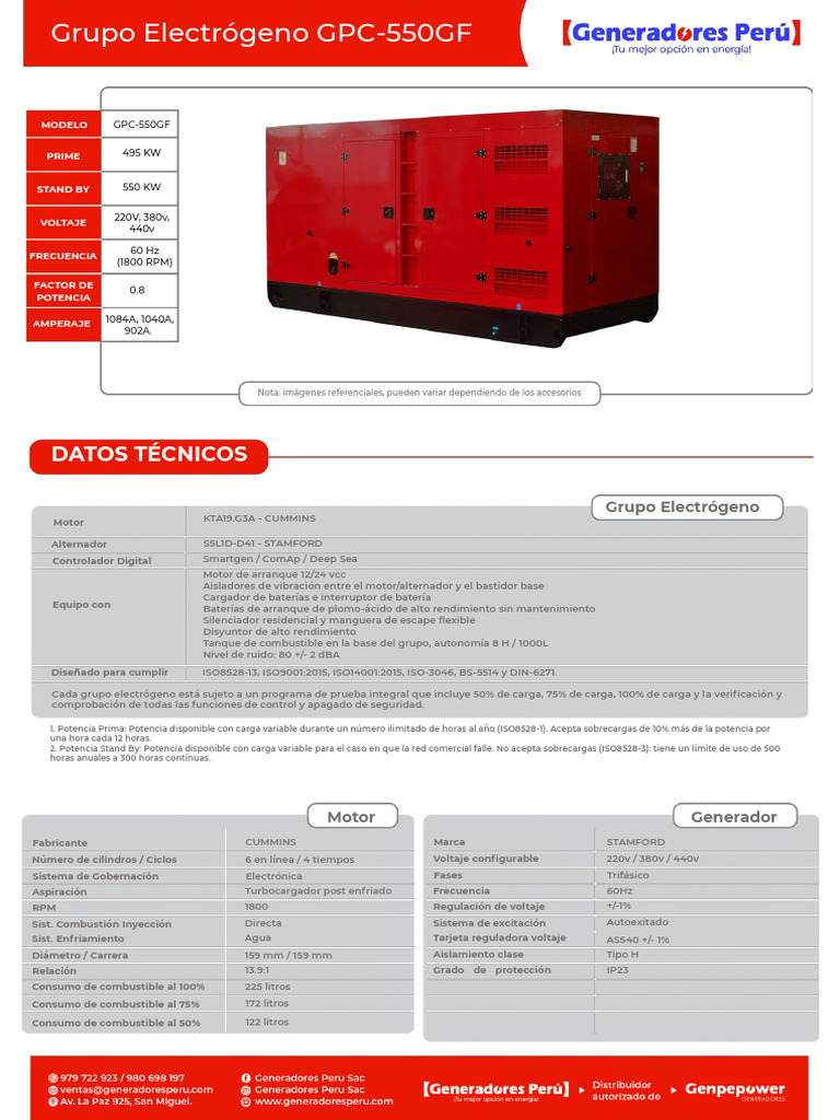 Ficha Tecnica 550 KW Cummins - Genpe | PDF | Refrigerante | Energia ...