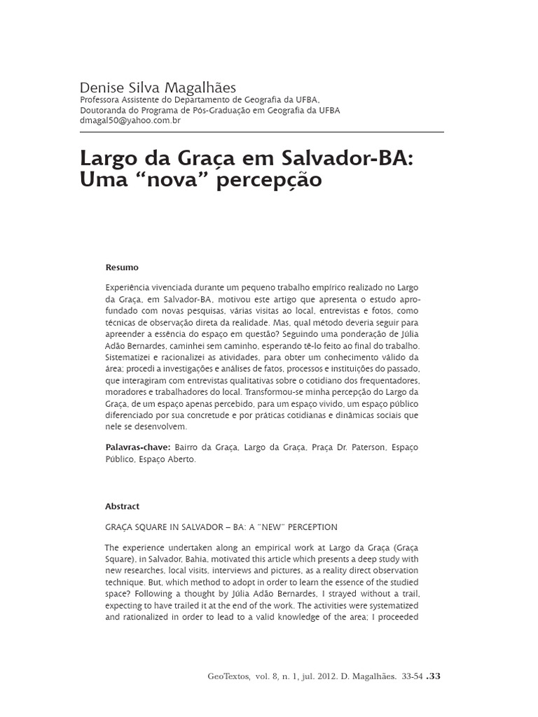 Nova Percepção do Largo da Graça, BA | PDF