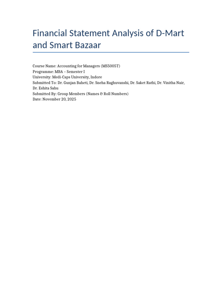 D-Mart vs Smart Bazaar Financial Analysis | PDF | Revenue | Retail