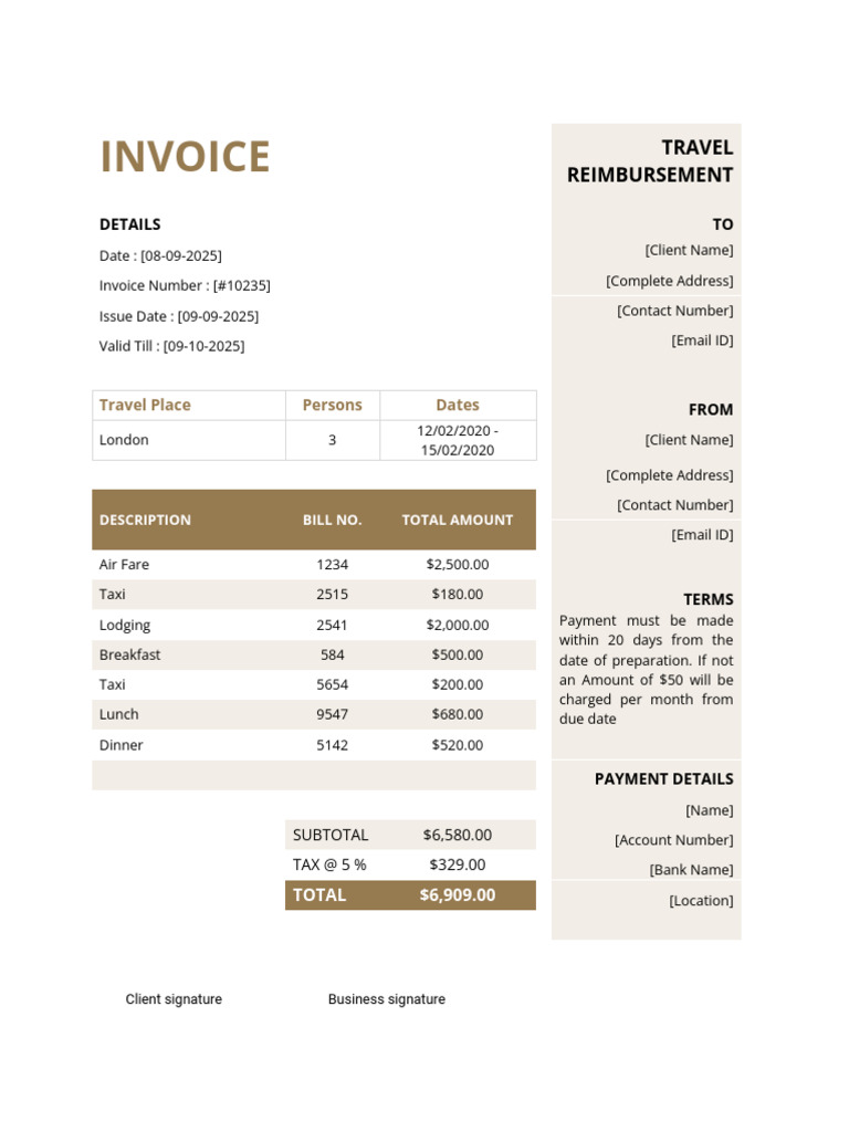 Travel Agency Invoice Template Word 1 | PDF
