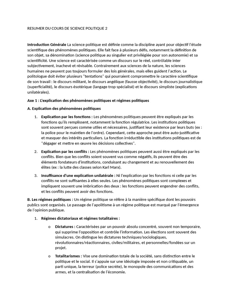 Résumé du Cours de Science Politique 2 | PDF | Démocratie | Idéologies ...