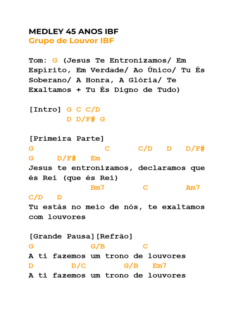 Medley 45 Anos Ibf - Grupo de Louvor Ibf | PDF