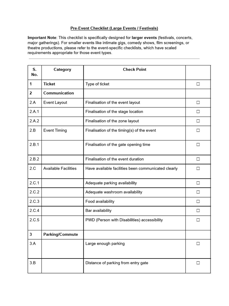 Pre Event Checklists | PDF