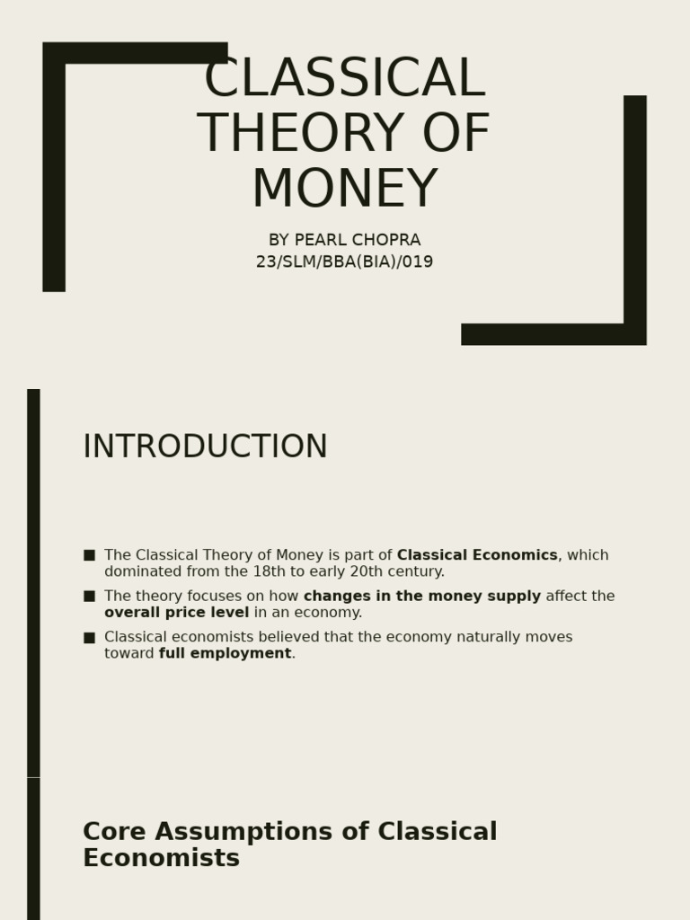 Classical Theory of Money Explained | PDF