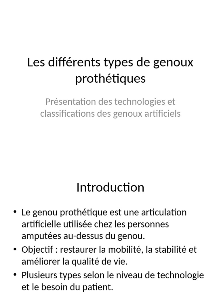 Types de genoux prothétiques expliqués | PDF