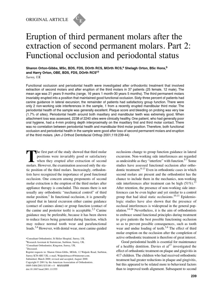 Eruption of Third Permanent Molars After The Extraction of Second ...
