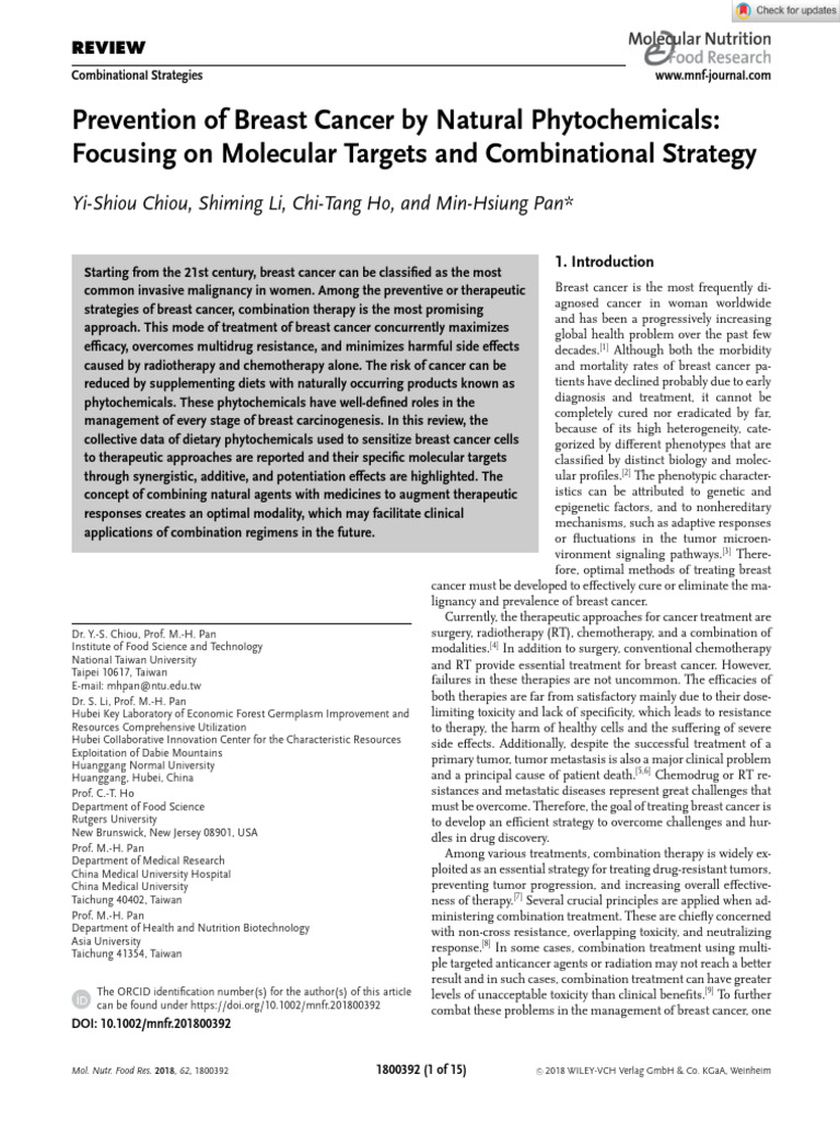 Molecular Nutrition Food Res - 2018 - Chiou - Prevention of Breast ...