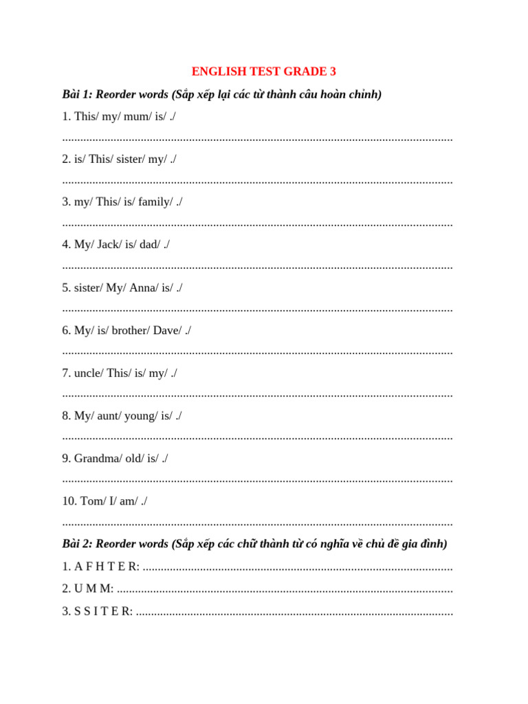 English Test Grade 3 | PDF