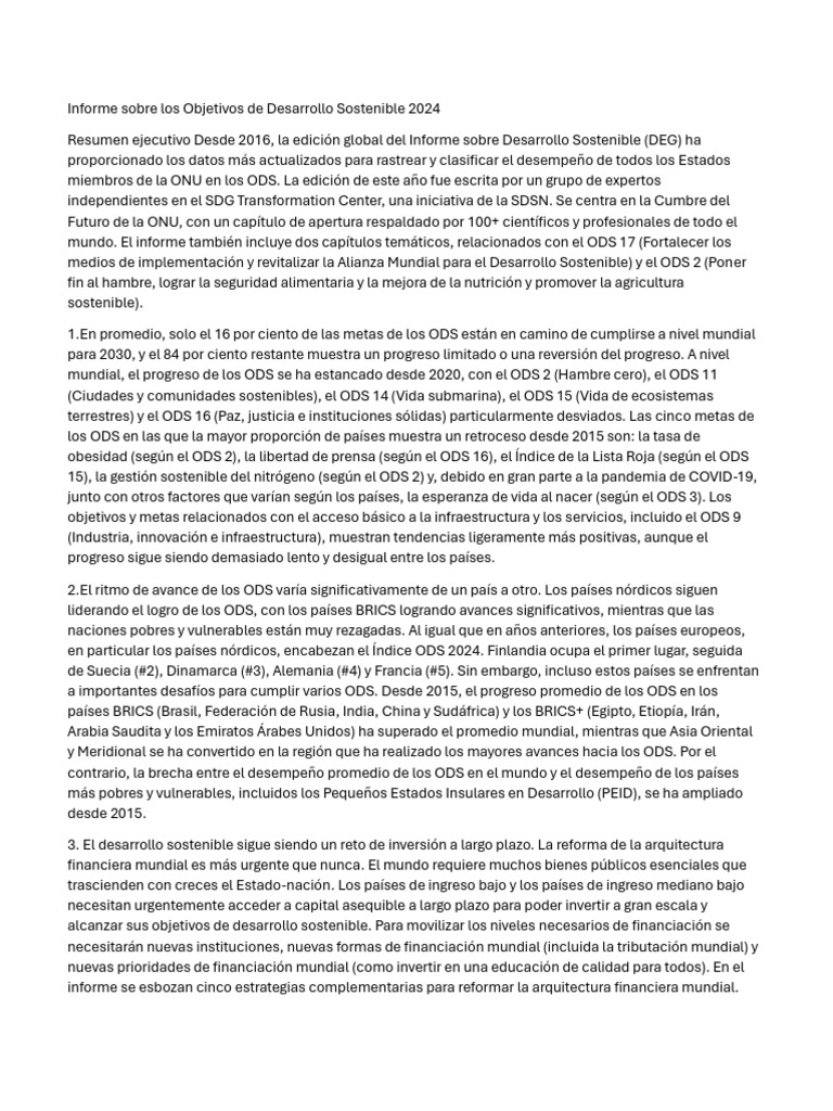 Informe ODS 2024: Progreso y Desafíos | PDF | Mitigación del cambio ...