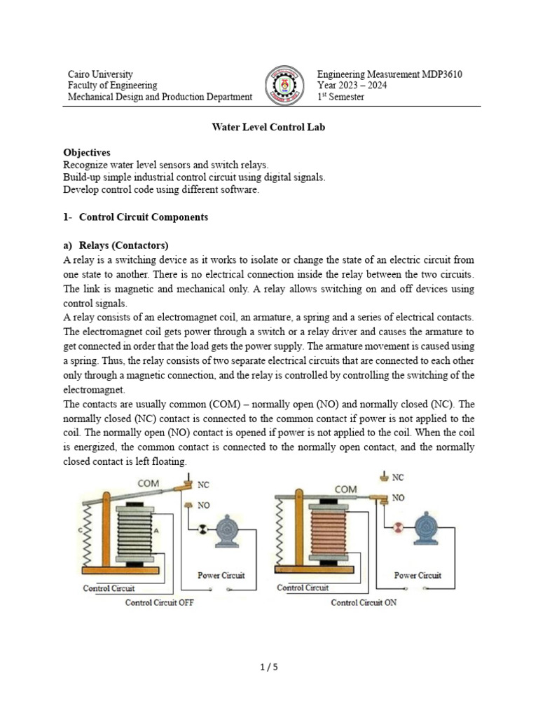 Water Level Control Lab Guide | PDF | Relay | Switch