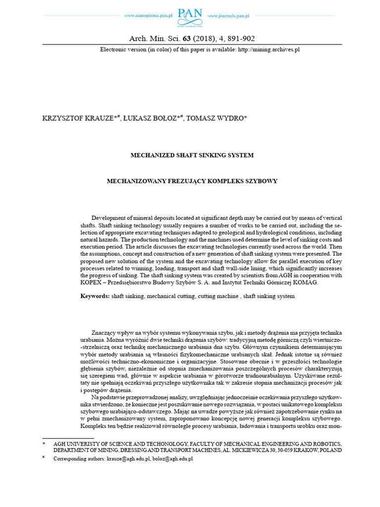 Mechanized Shaft Sinking System | PDF