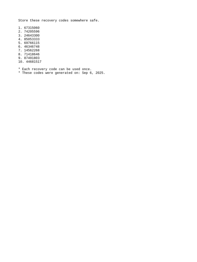 Important Recovery Codes to Store Safely | PDF
