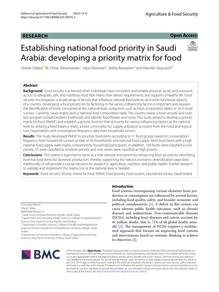 Establishing National Food Priority in Saudi | PDF | Food Security ...