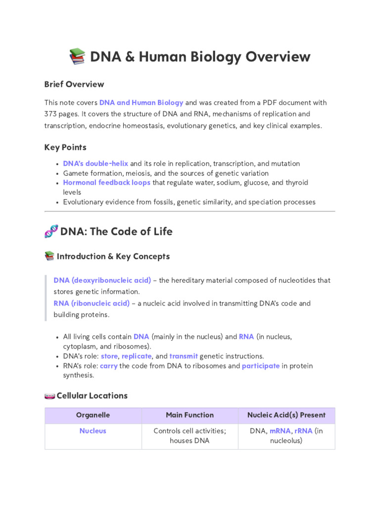 DNA Structure and Human Biology Insights | PDF | Translation (Biology ...