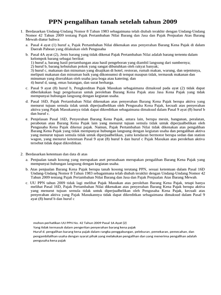 PPN Pengalihan Tanah Setelah Tahun 2009 | PDF