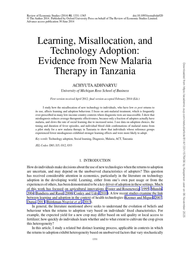 1-. Adhvaryu, 2014 - Learning | PDF | Malaria | Utility