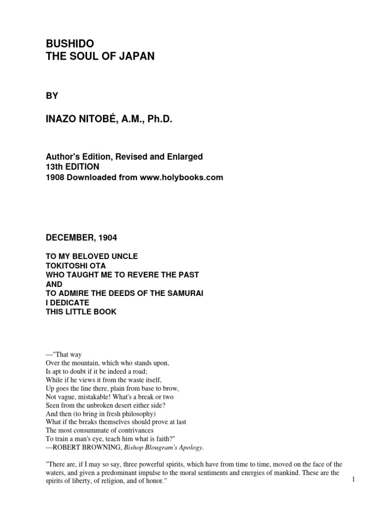 Bushido The Soul of Japan by Nitobe Inazo | PDF | Courage | Bushido