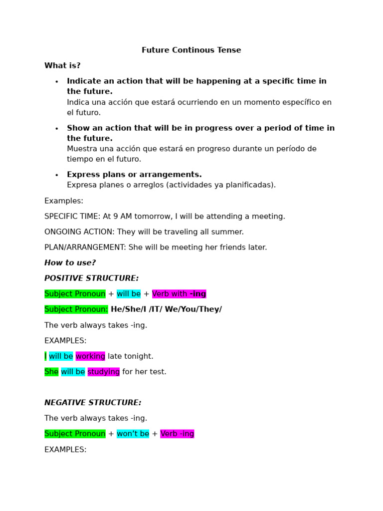 Future Continous Tense | PDF | Grammatical Tense | Verb
