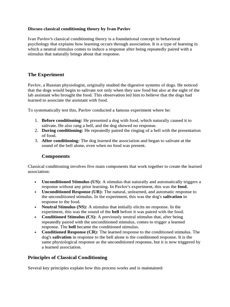 Ivan Pavlov's Classical Conditioning Explained | PDF | Classical ...