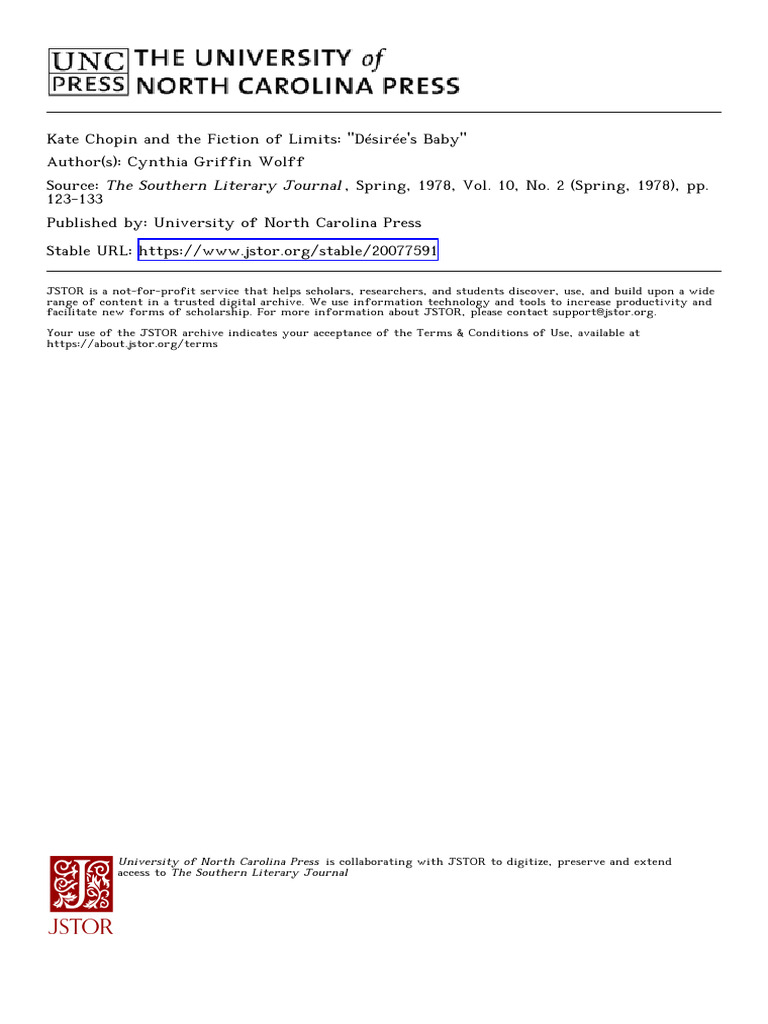 Analyzing Chopin's "Désirée's Baby" | PDF | The Awakening (Chopin Novel)