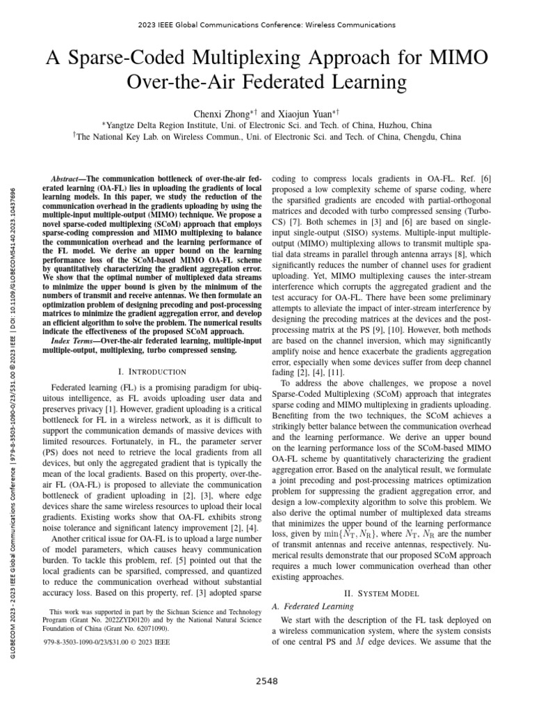 A Sparse-Coded Multiplexing Approach For MIMO Over-The-Air Federated ...
