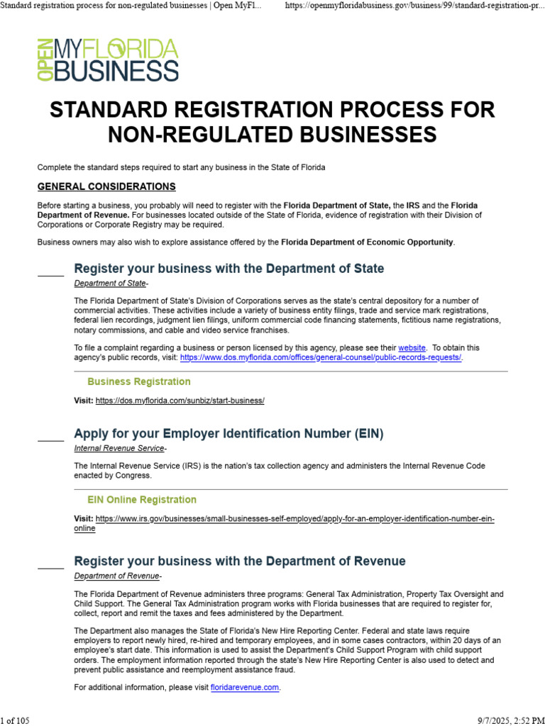Florida Non-Regulated Business Registration Guide | PDF | Taxes ...