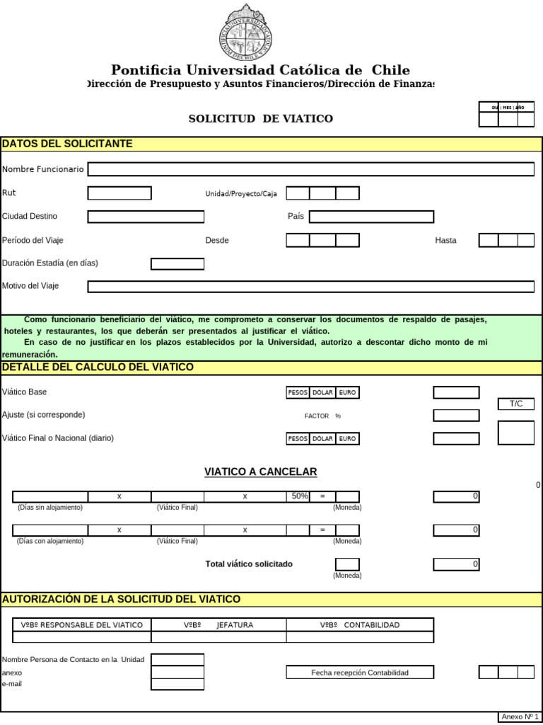 Form - Solicitud Viático | PDF | Moneda | Mercado de divisas