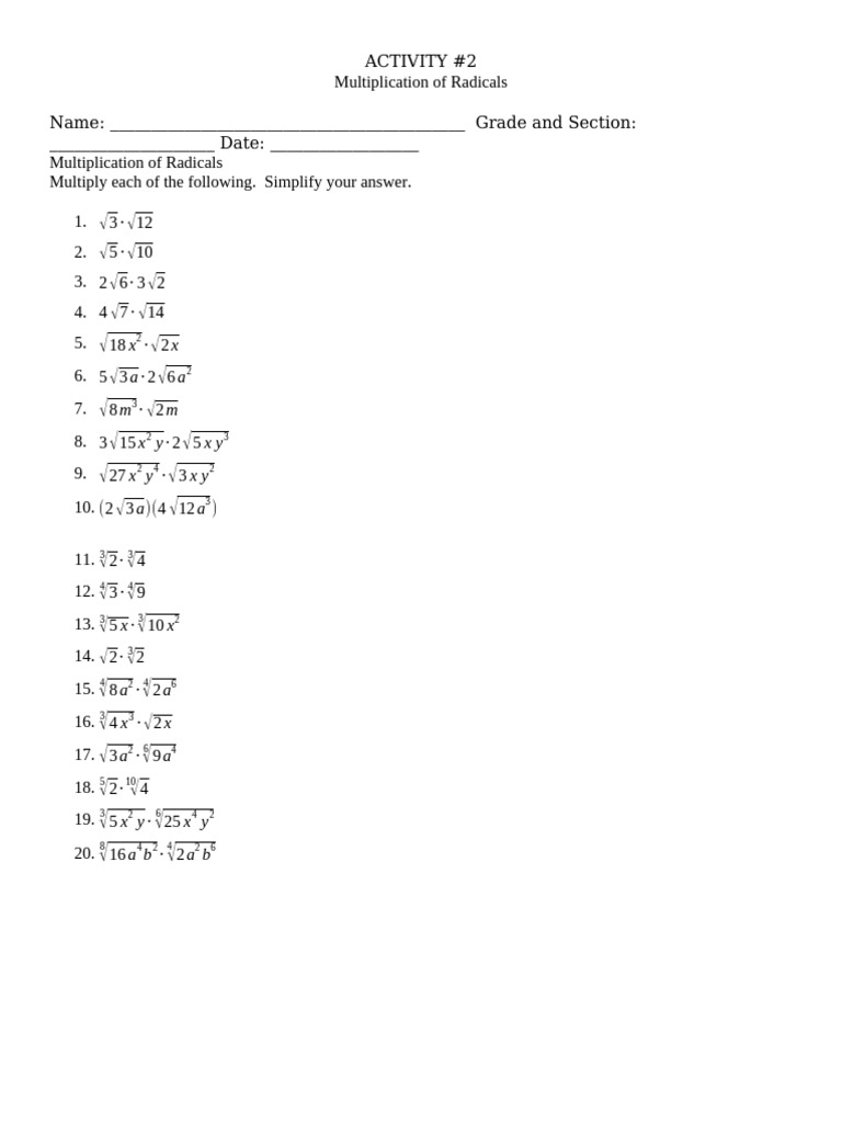 Multiplying and Simplifying Radicals | PDF