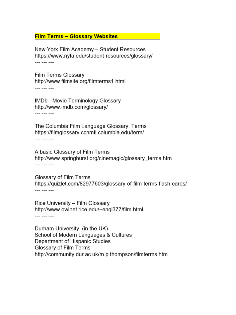 Film Terms Websites | PDF