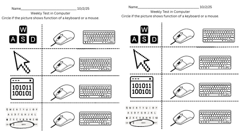 Weekly Computer Test: Keyboard vs. Mouse | PDF