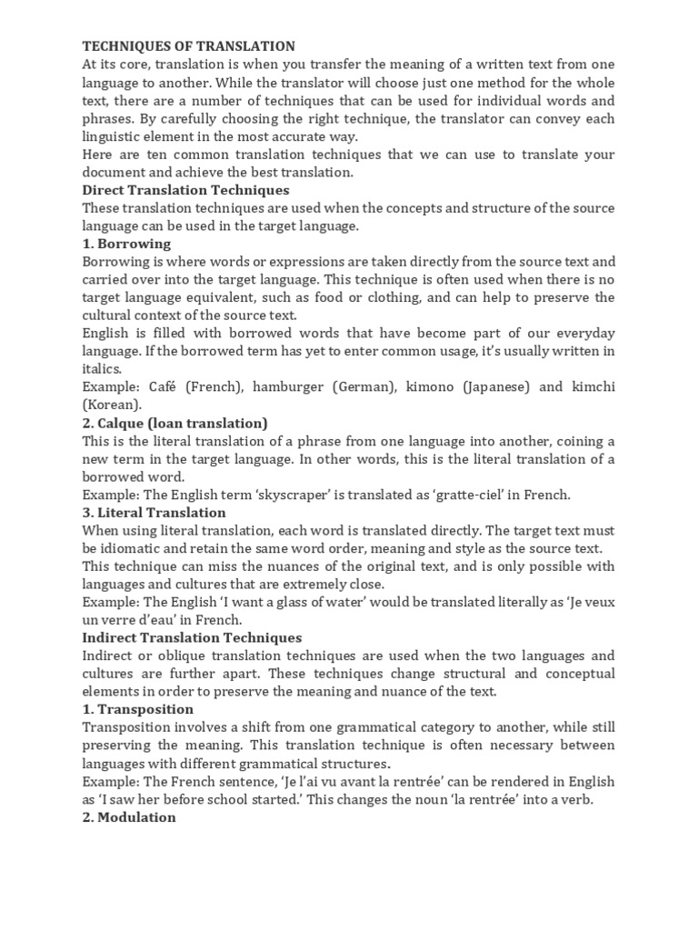 Techniques of Translation | PDF | Translations | Language Mechanics