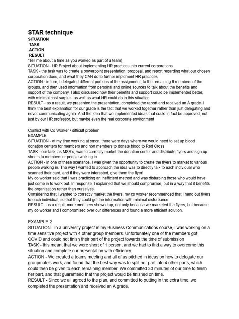 Star Technique - Interview Questions | PDF