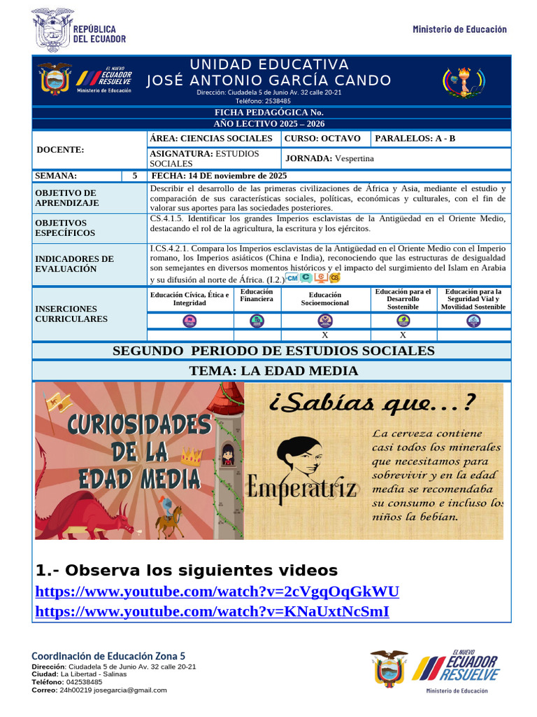 CLASE VIRTUAL 8VO B 14 NOV EE-SS 2025-2026 SEGUN PER | PDF | Historia antigua | Educación en ...