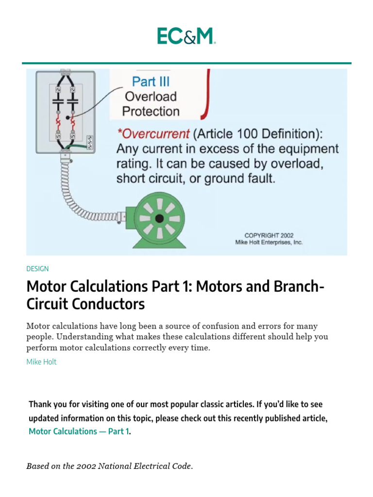 Motor Calculations Part 1 - Motors and Branch-Circuit Conductors | PDF ...