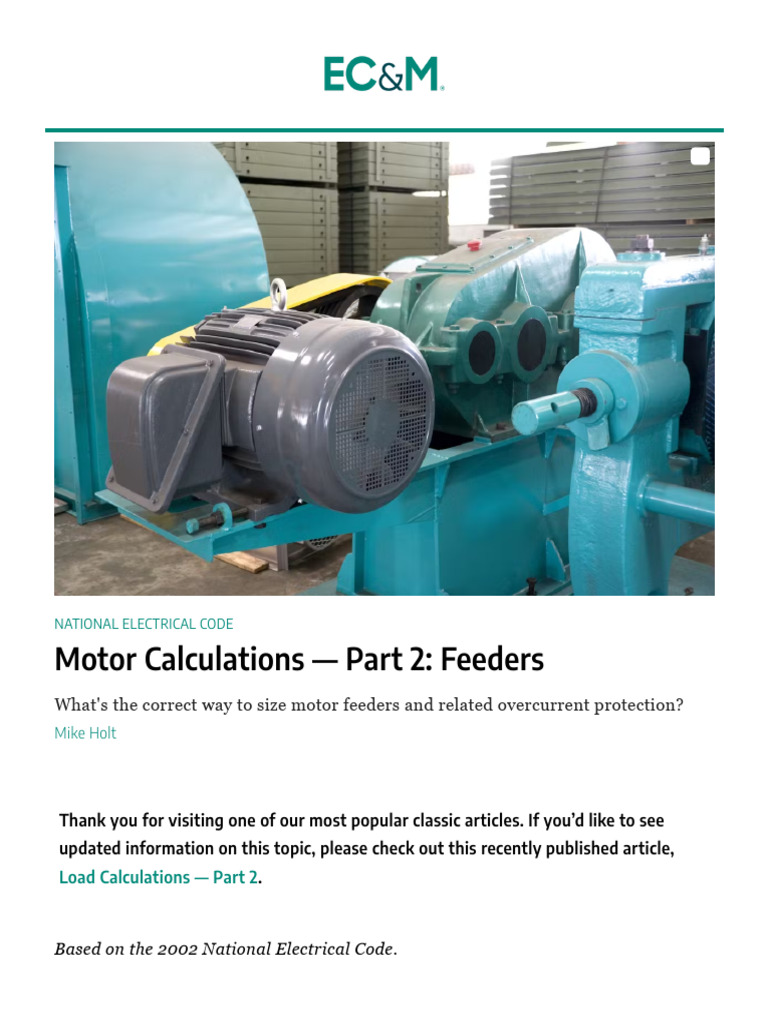 Motor Feeder Sizing Guide NEC 2002 | PDF | Electrician | Fuse (Electrical)