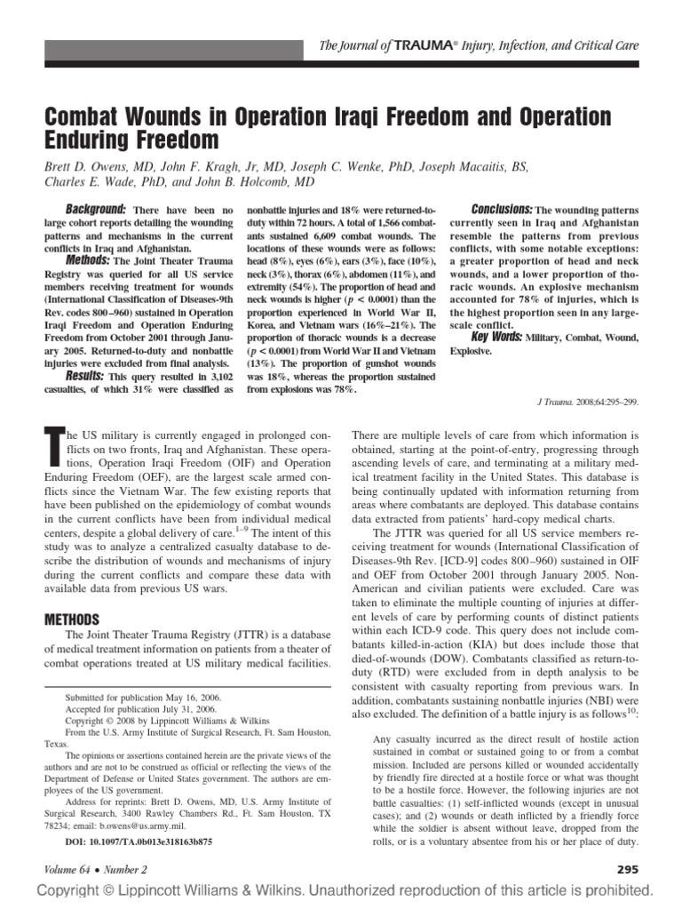 Combat Wounds in Operation Iraqi Freedom and Operation 2008 | PDF | Wound