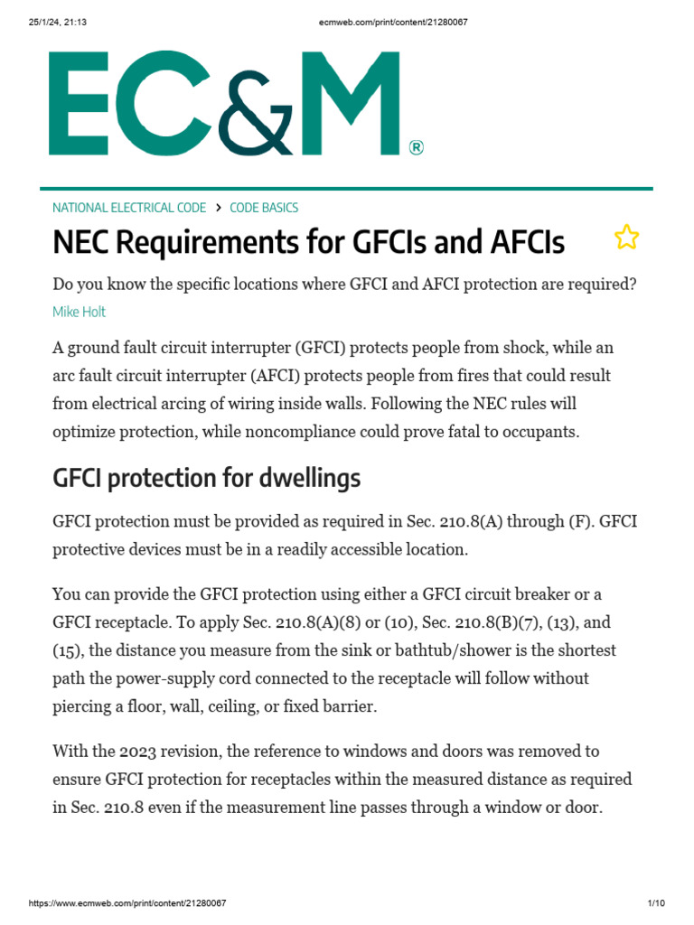 NEC Requirements For GFCIs and AFCIs.21280067 | PDF | Electrical ...