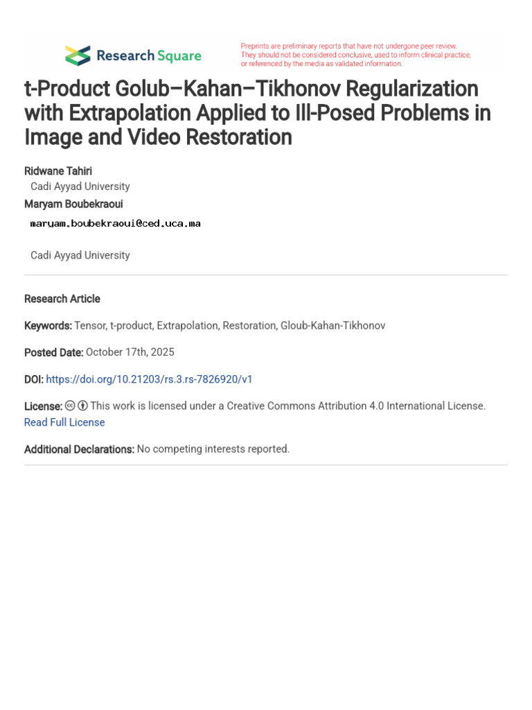 Extrapolated t-Product Regularization for Image Restoration | PDF ...