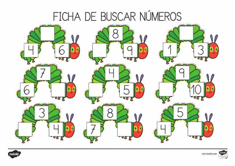 Ficha de Buscar Números La Pequeña Oruga Glotona | PDF
