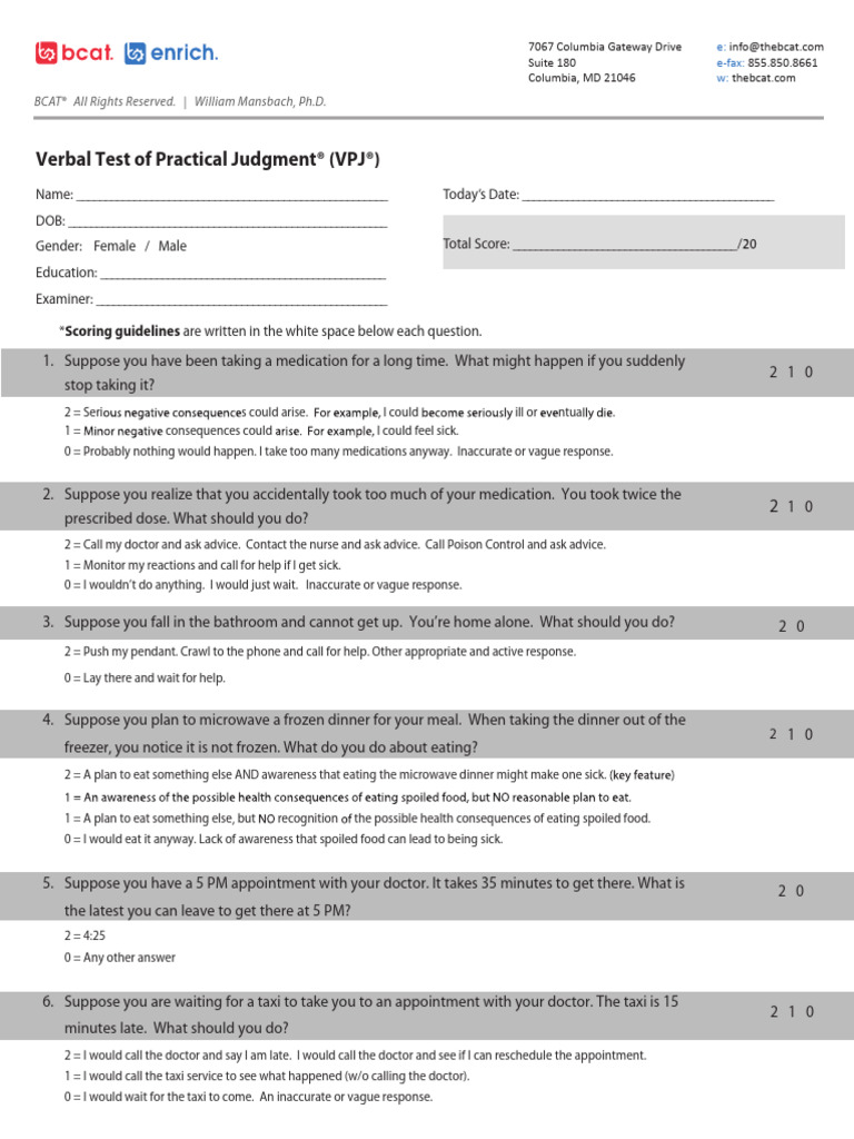 Verbal Test of Practical Judgment New Logos Aug 2019 PROTOCOLO | PDF ...