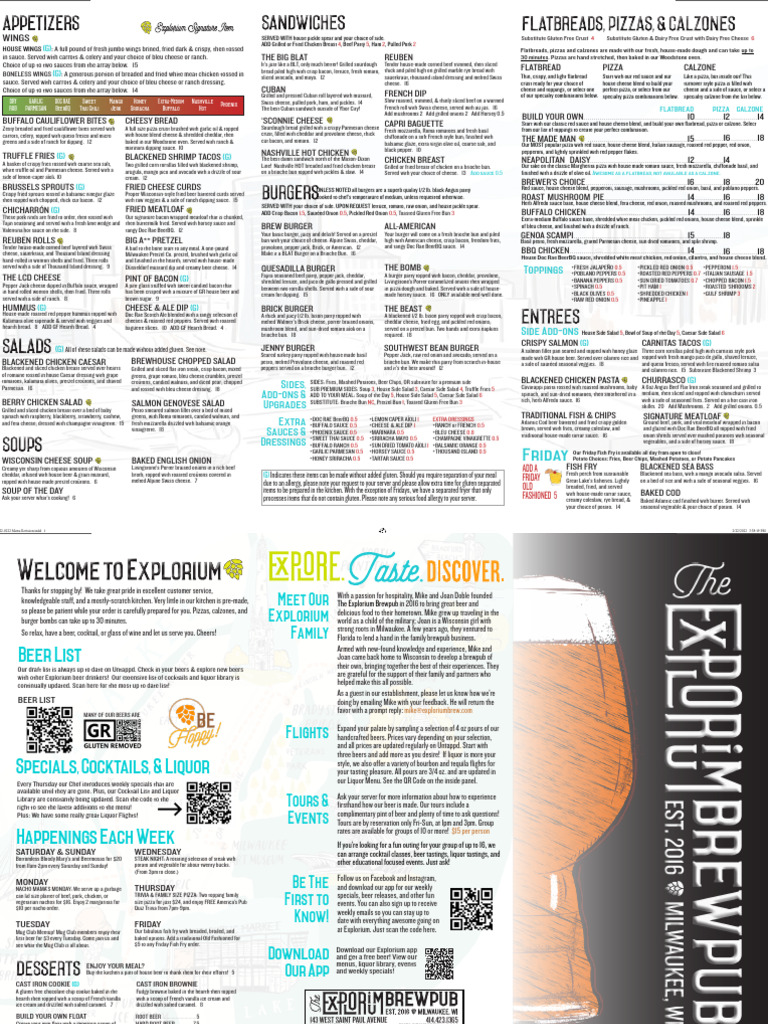 Explorium - Third Ward - Food Menu - July 2022 | PDF | Pizza | Hamburgers