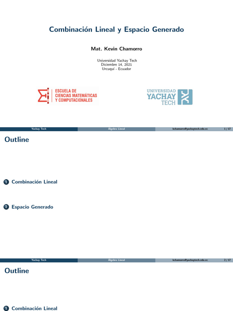 Combinaci_n_Lineal_y_Espacios_Generados_ | PDF | Espacio vectorial | Mapa lineal