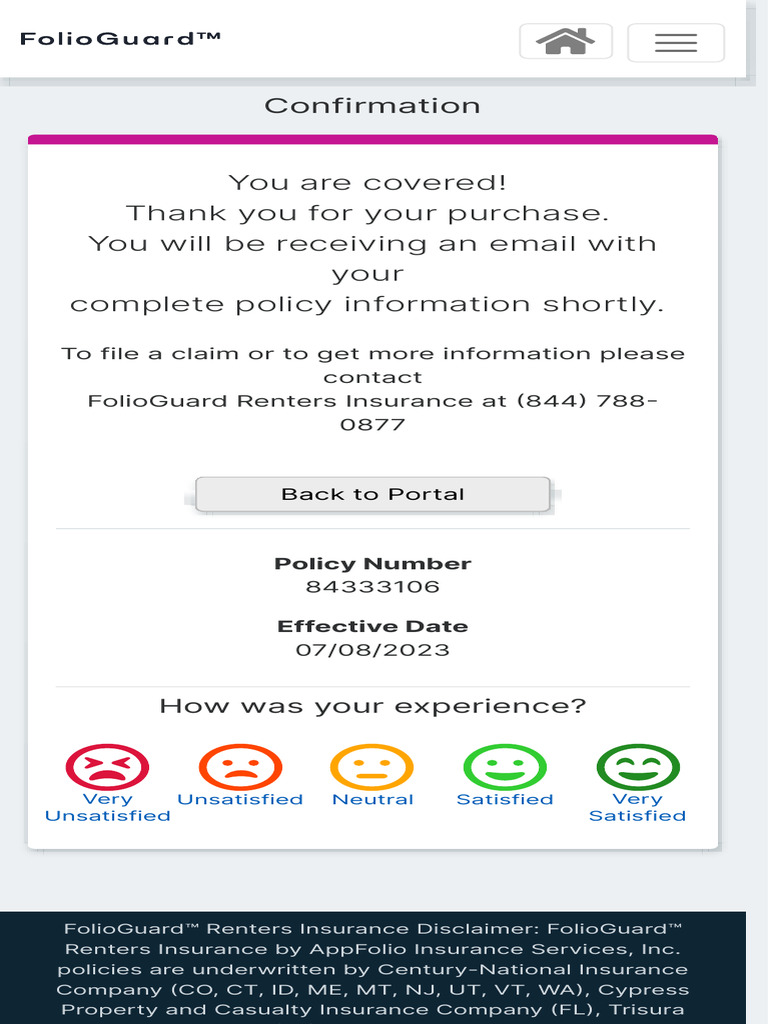 FolioGuard Renters Insurance Confirmation | PDF