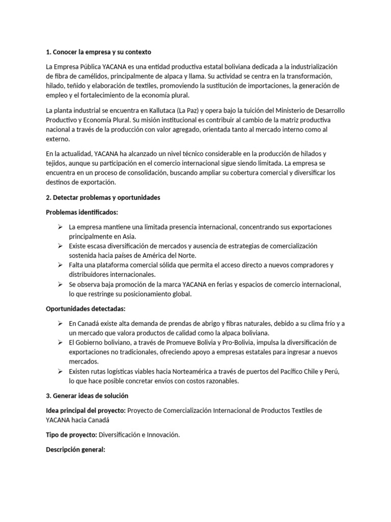 Yacana Idea de Proyecto Pep H4 | PDF | Exportaciones | Sustentabilidad