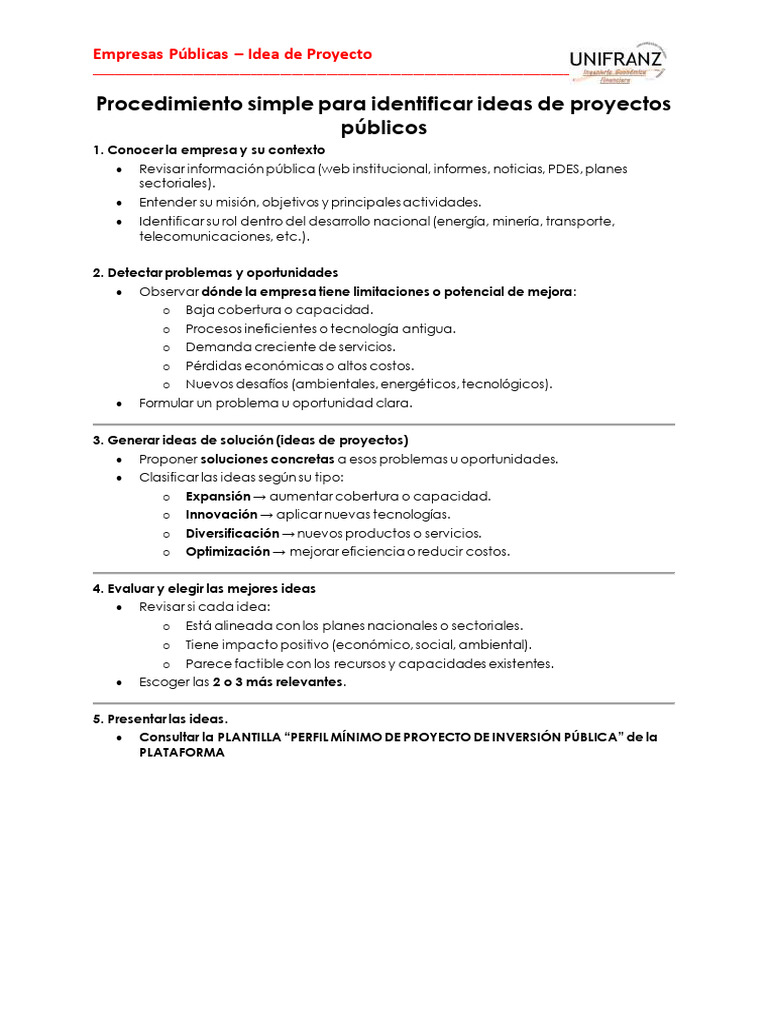 Procedimiento Simple para Identificar Ideas de Proyectos Publicos | PDF
