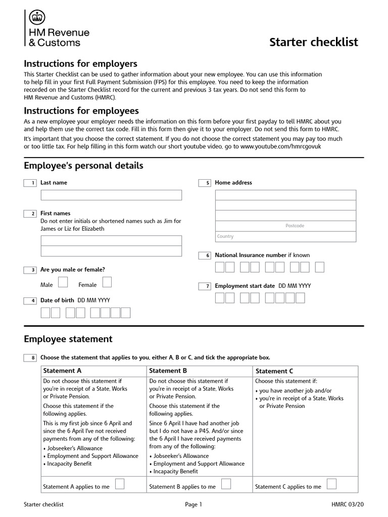 HMRC New Starter Checklist 2023 | PDF | Public Finance