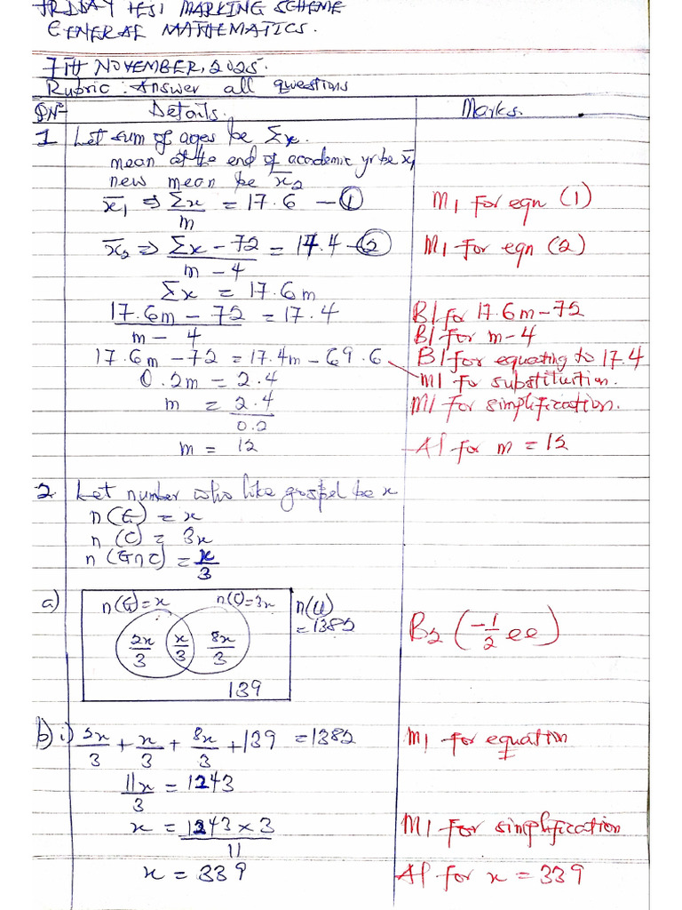 Friday Test 07-11-25 Marking Schemes. | PDF
