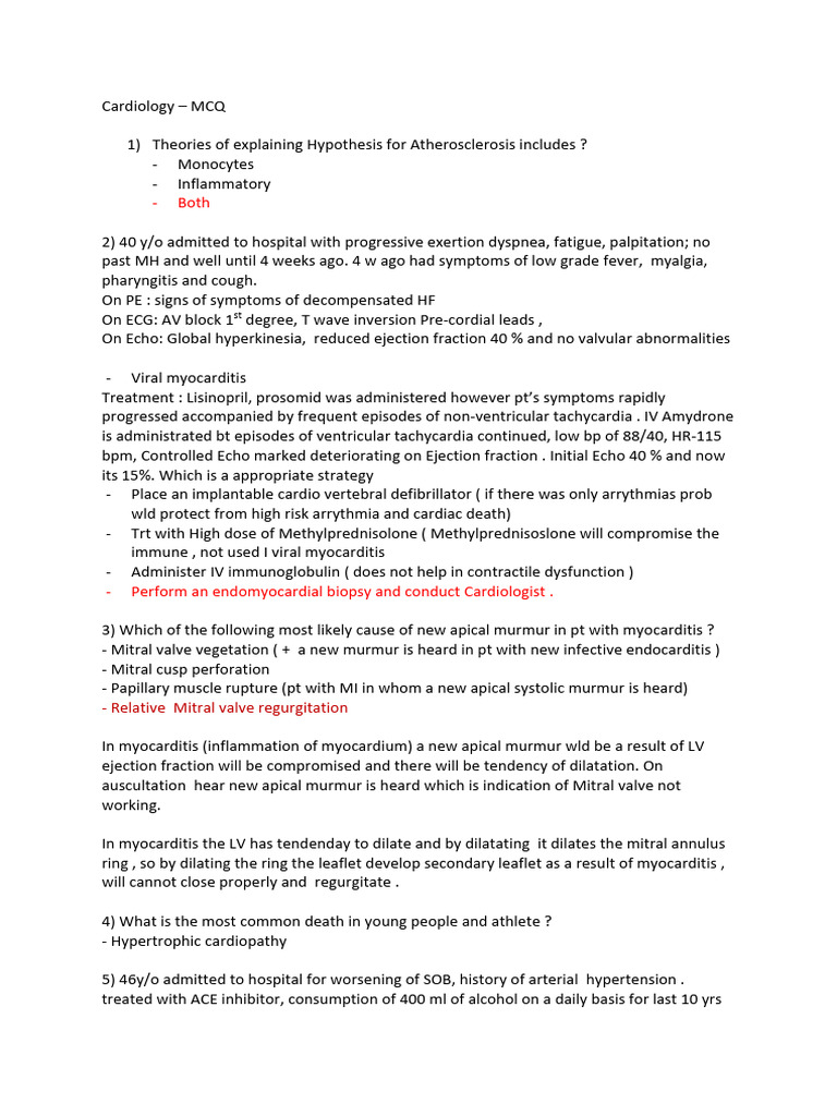 Cardiology MCQs: A Comprehensive Guide | PDF | Anemia | Hematopoietic ...