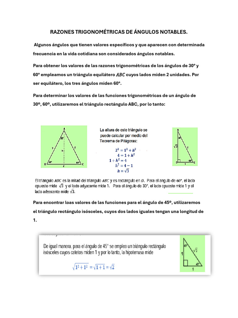 Razones Trigonométricas de Ángulos Notables | PDF | Ángulo | Trigonometría