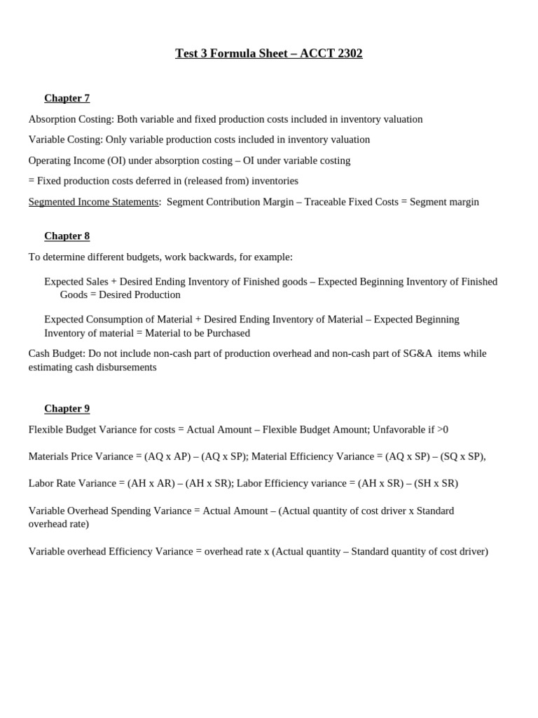 Exam 3 Formula Sheet F25 (6) | PDF
